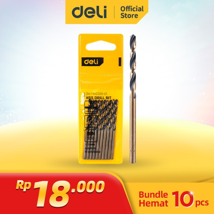 Jual Bundle Hemat Deli Mata Bor Besi HSS 3mm 1 Pack 10 Pcs EDH-MHZ030 ...