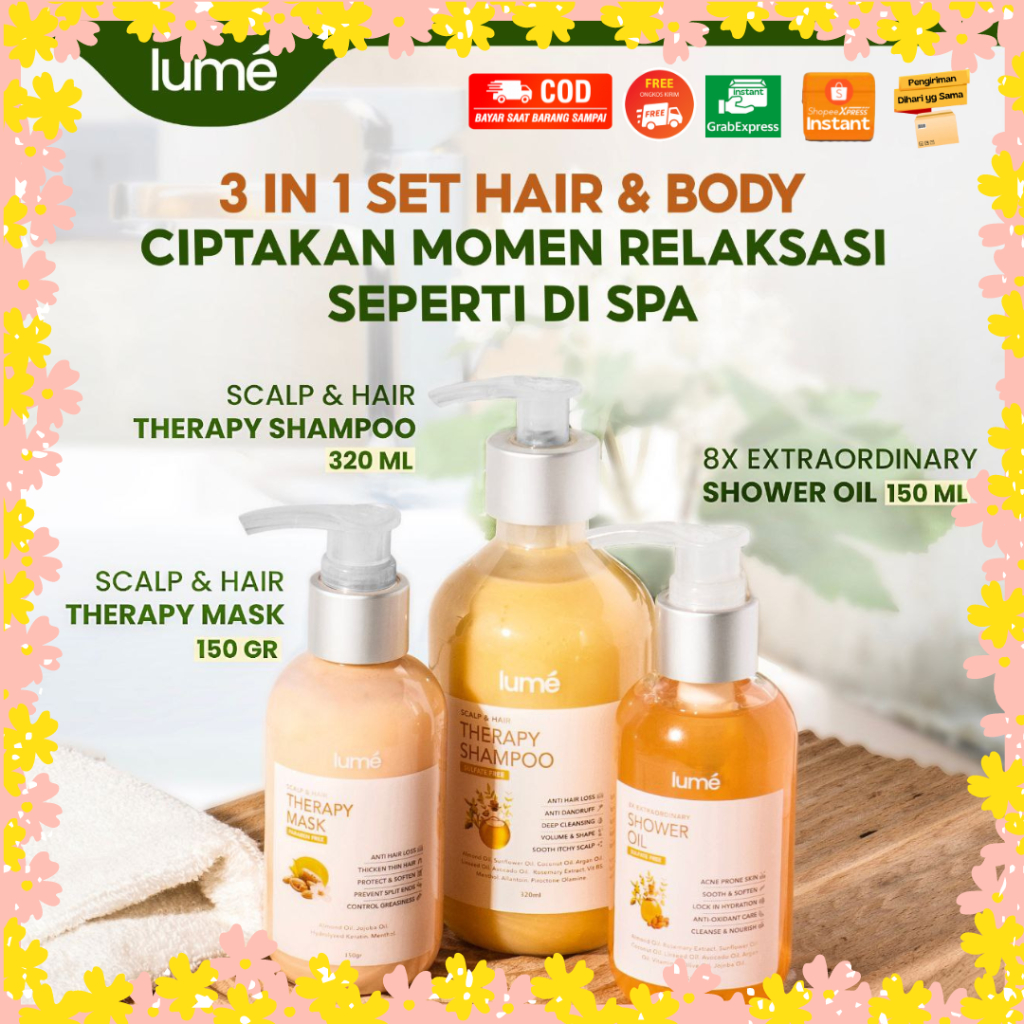 Jual LUME PAKET 3 IN 1 SHAMPOO HAIR MASK SHOWER OIL LUMECOLORS | Shopee ...