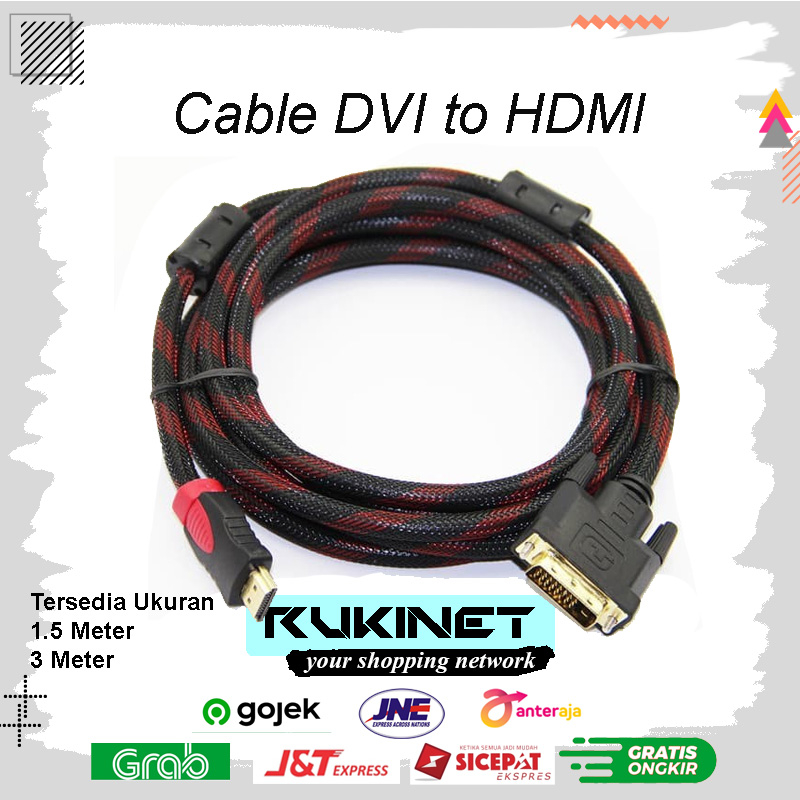 Jual Kabel Converter DVI to HDMI 1.5m 3m RUKINET | Shopee Indonesia