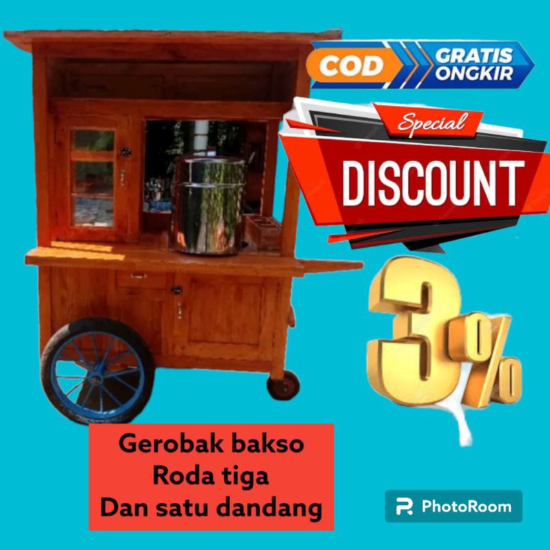 Jual gerobak bakso roda tiga dan satu dandang bakso free ongkir ...