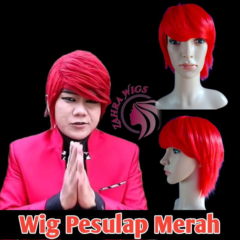 Jual Wig Rambut Pendek Warna Merah Versi Pesulap Merah Wig Gondrong ...