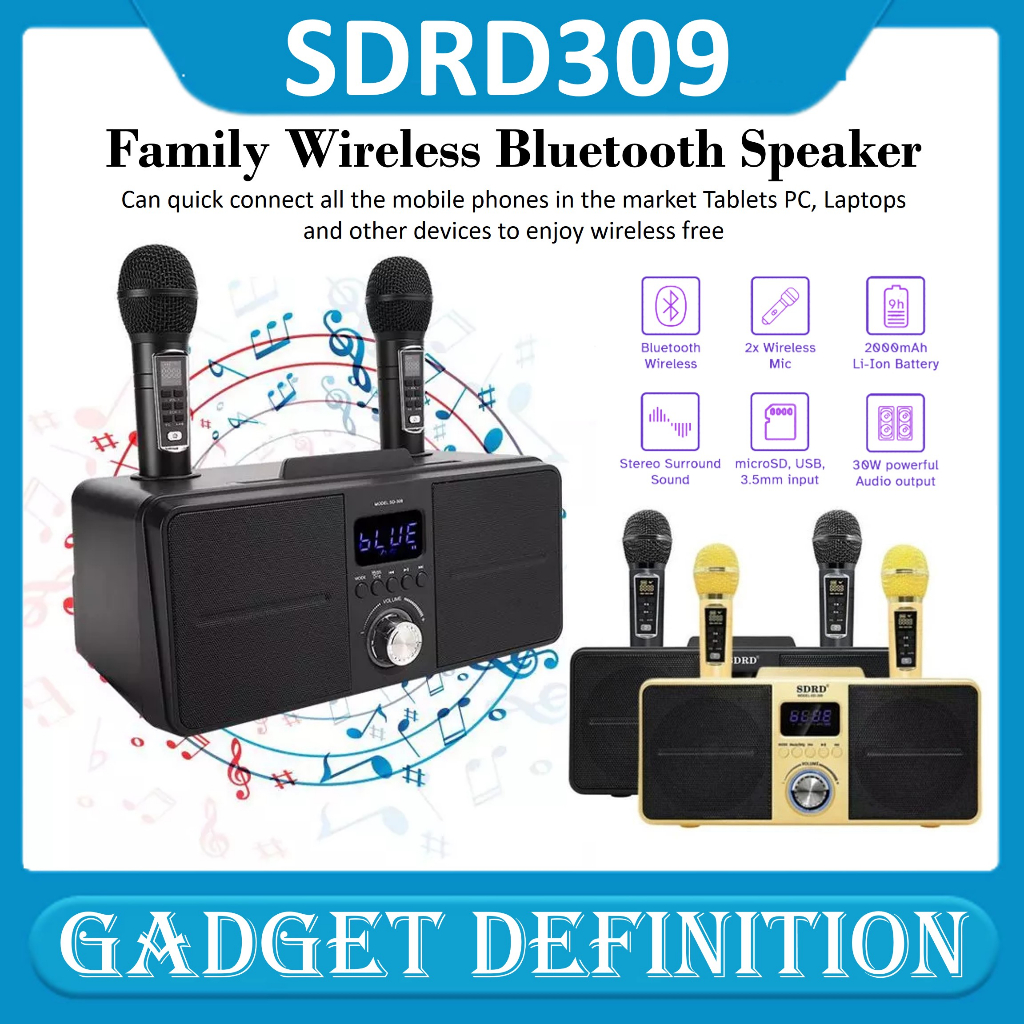 Jual SDRD SD 309 SPEAKER KARAOKE BLUETOOH SDRD SD309 DENGAN 2 MICROPHONE WIRELESS | Shopee Indonesia