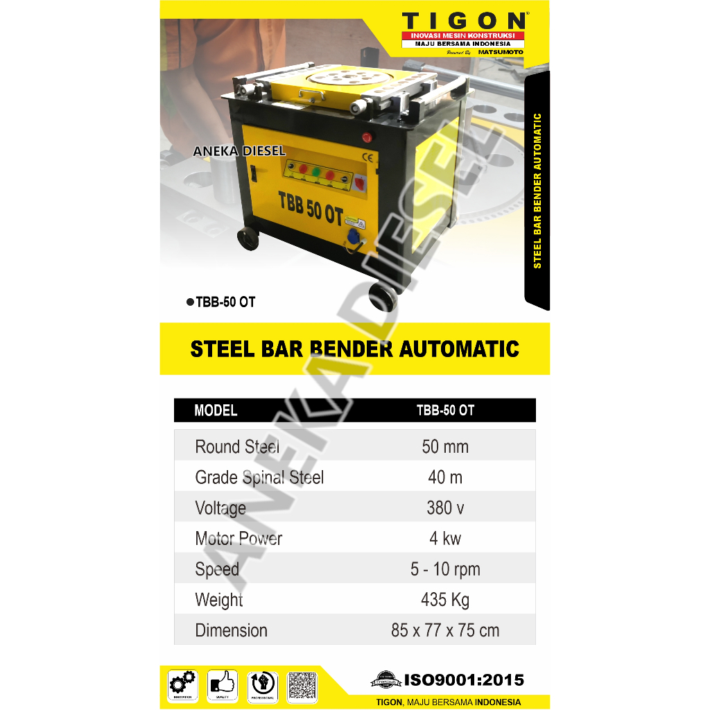 Jual Mesin Steel Bar Bender TIGON TBB 50 OT Mesin Steel Bar Bender ...