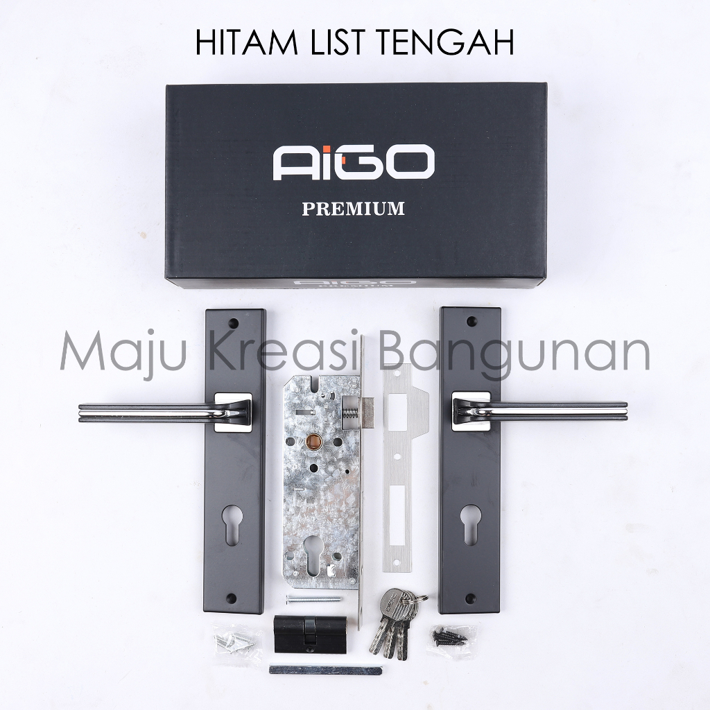 Jual Handle Pintu Ukuran Besar Set AIGO Hitam List Silver Kunci Rumah ...
