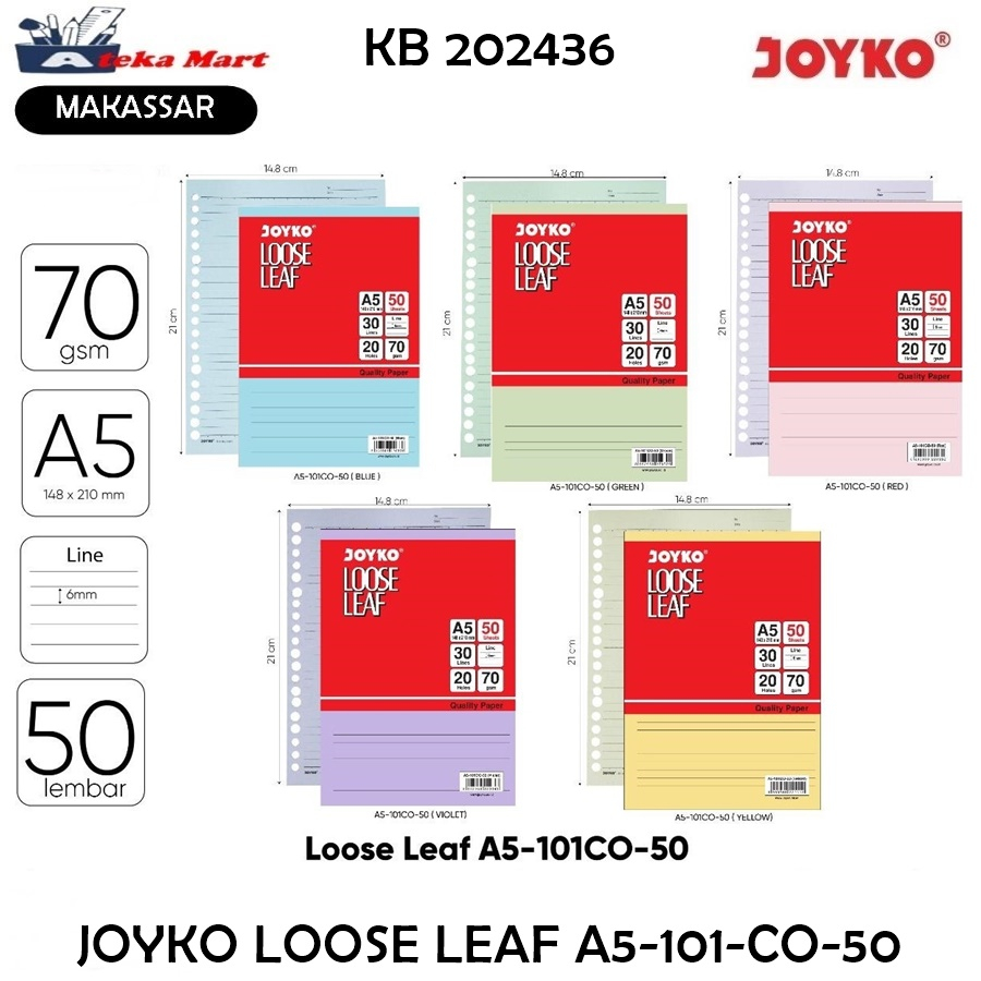 Jual [PAK] JOYKO LOOSE LEAF A5-101CO-50 A5-103MIX ISI BINDER | Shopee Indonesia