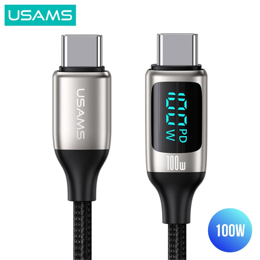 Jual USAMS U78 Kabel Data Fast Charging Type C to Type C LED Digital 100W | Shopee Indonesia