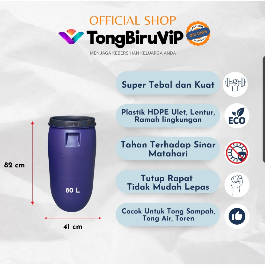 Jual 80L Tempat Sampah Biru/ Tong Air Biru SUPER TEBAL & KUAT 80L ...
