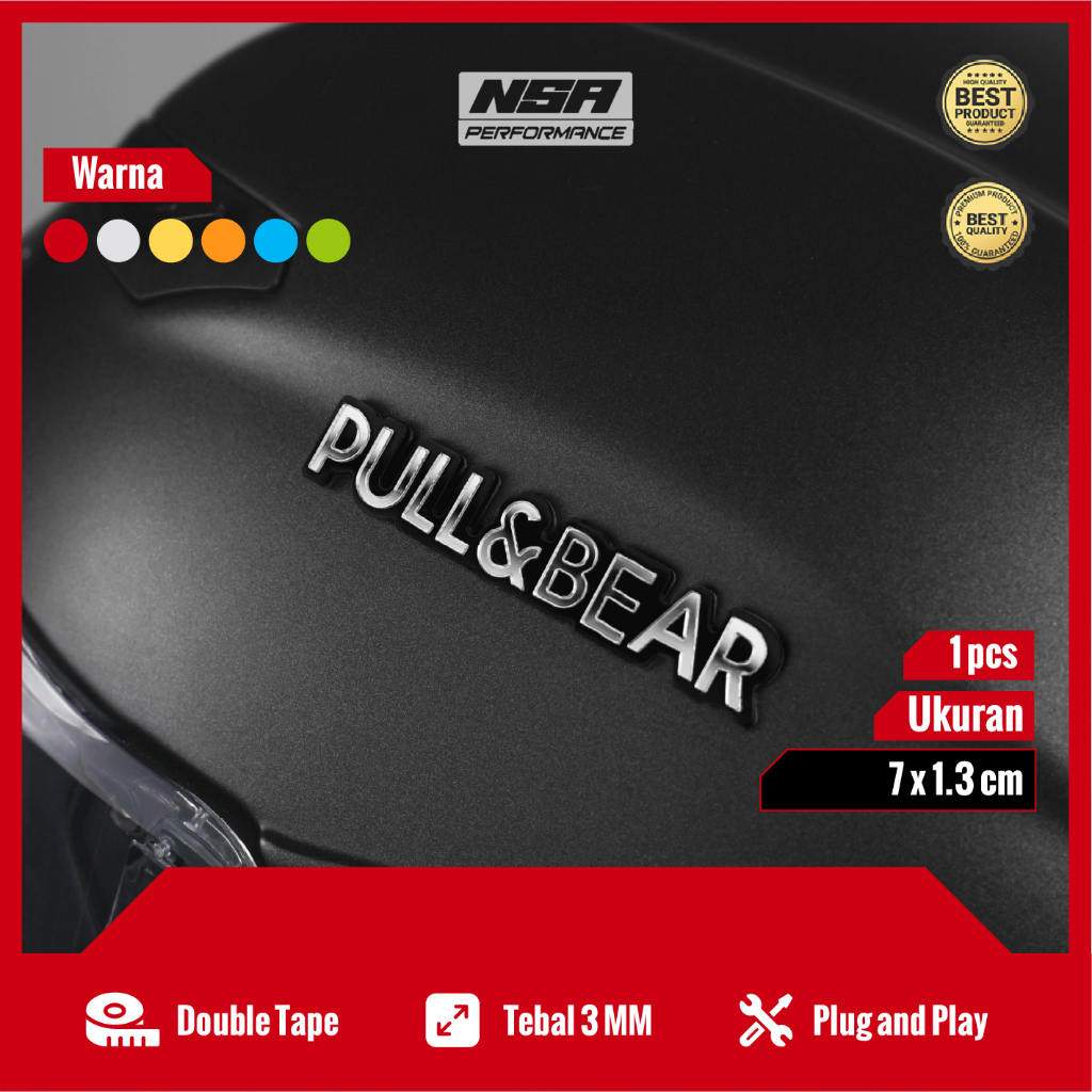 Jual NSA 1PCS EMBLEM MOTOR PULL & BEAR TIMBUL 3D STICKER HELM EMBLEM ...