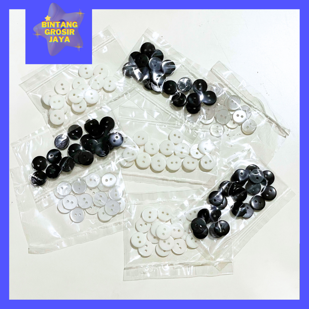 Jual [20pcs] Kancing Kemeja Lubang 2 dan Lubang 4 Ukuran 11mm Hitam ...