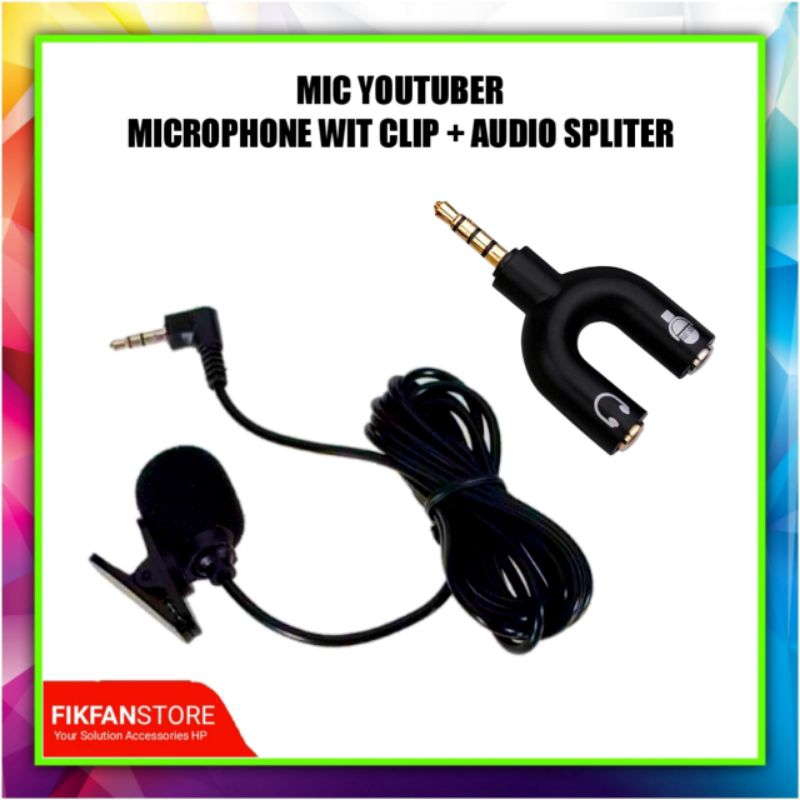 Jual Paket Mic Clip On + Audio Spliter For Youtuber, Live, Smule ...