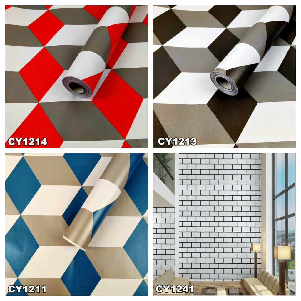 Jual BALOK 3D timbul Wallpaper Sticker Dinding motif balok BATA 3 ...