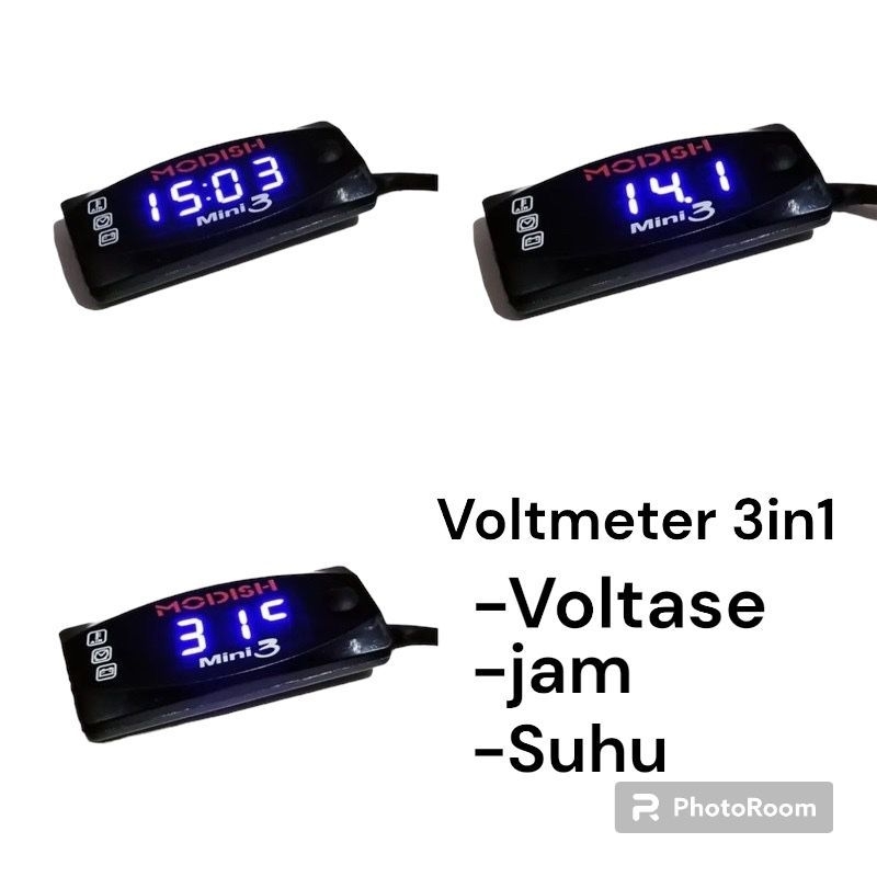 Jual Voltmeter Volt meter ACCU Aki Mini 3 in 1 Plus Pengukur Suhu Udara Dan Jam Digital ...