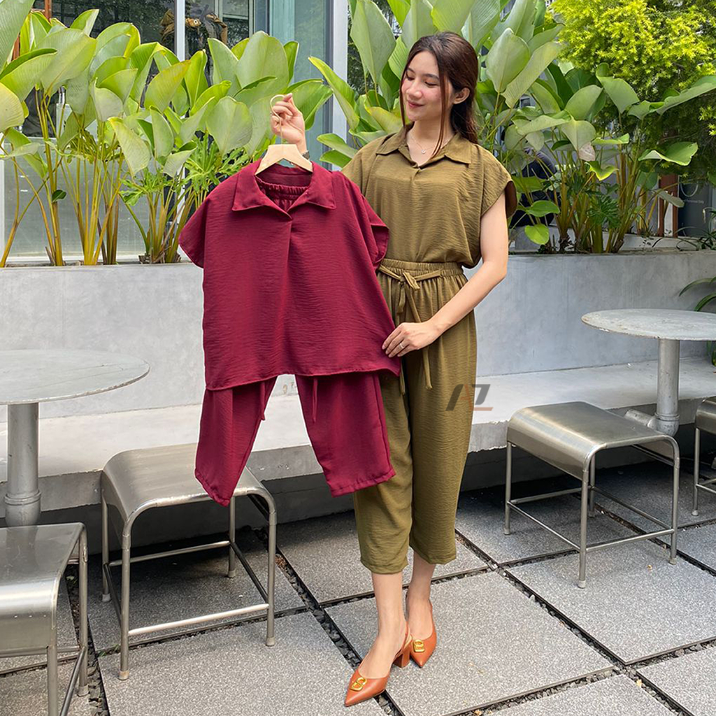 Jual Setcel Nita Baju Setelan One Set Wanita Kekinian Crinkle Premium ...