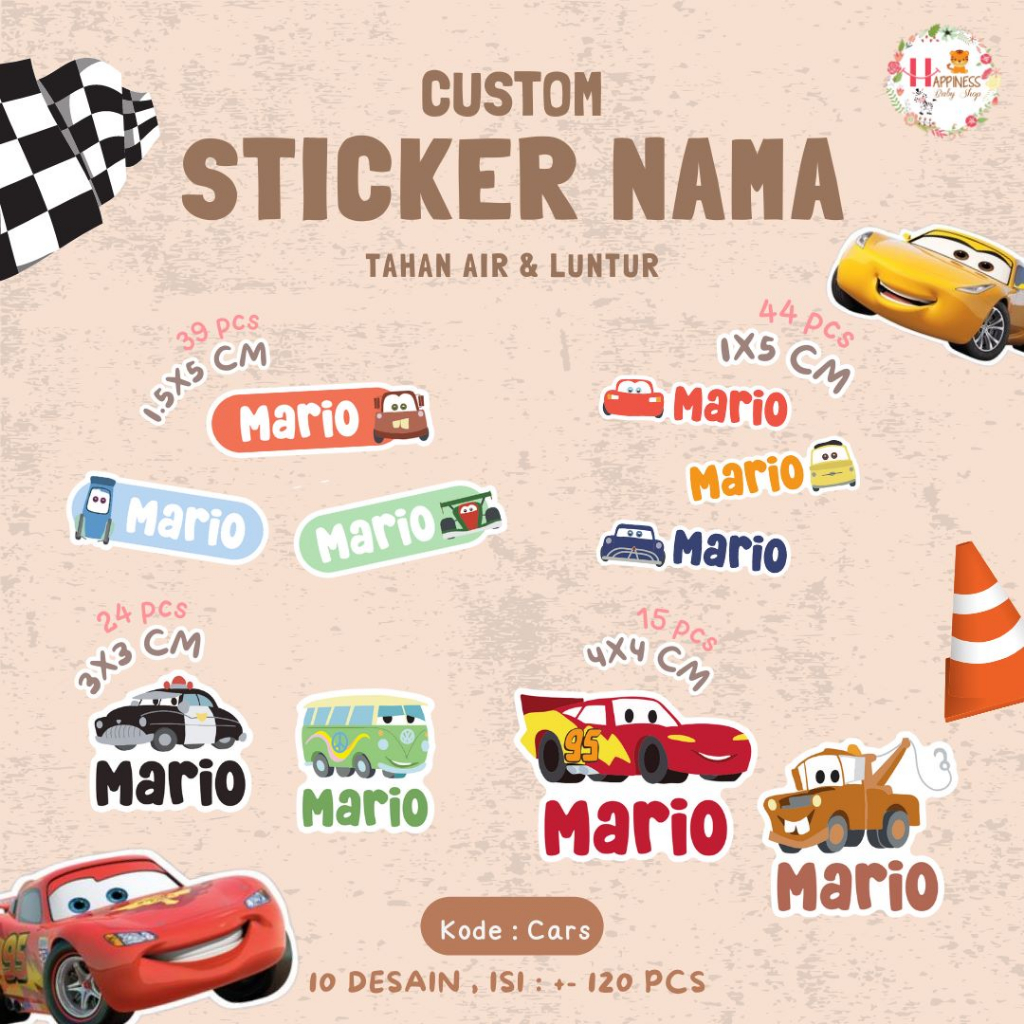 Jual (ISI 120) Sticker Custom Nama Karakter / Sticker Label Nama Anak ...