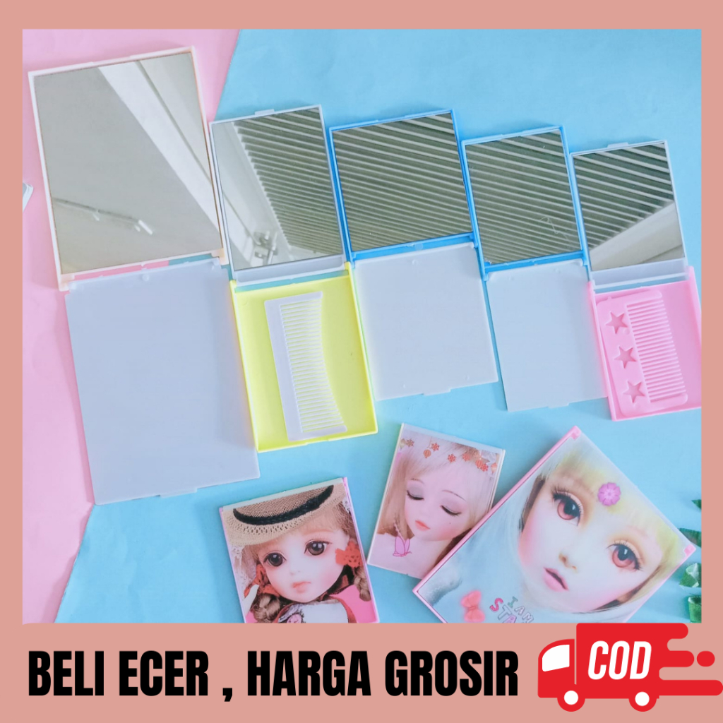 Jual Kaca Lipat Mini 3D + sisir / Kaca Mini set sisir / Kaca mini ...