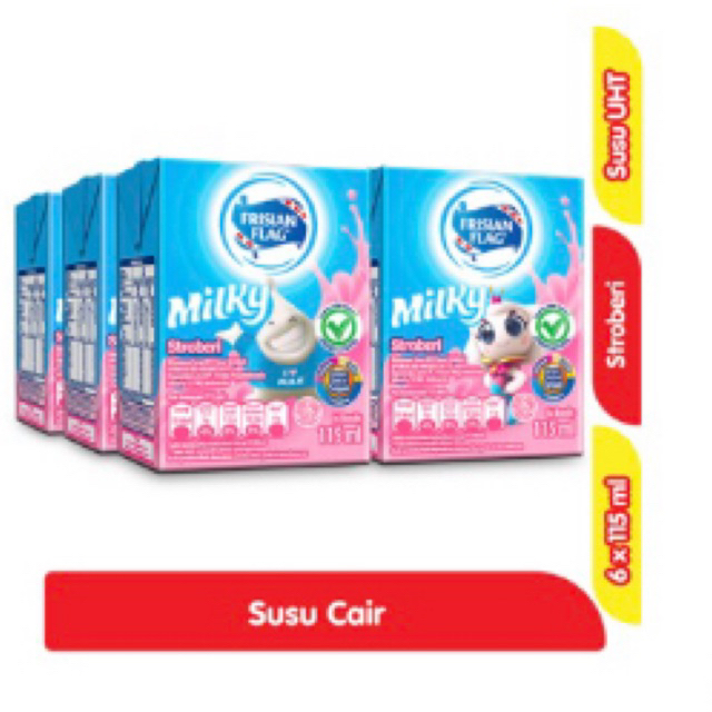 Jual frisian flag milky susu uht strawberry 6 x 115 ml | Shopee Indonesia