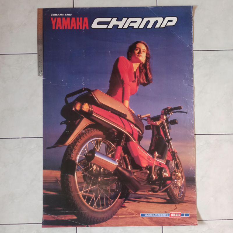 Jual Poster brosur katalog iklan jumbo jadul lawas ex dealer Yamaha Alfa Champ 1990 ORI Original ...