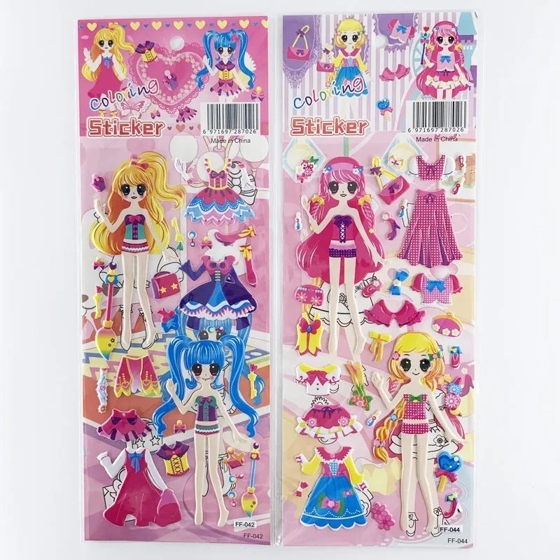 Jual sticker puffy dress up/paper doll dress up sticker/mainan baju ...
