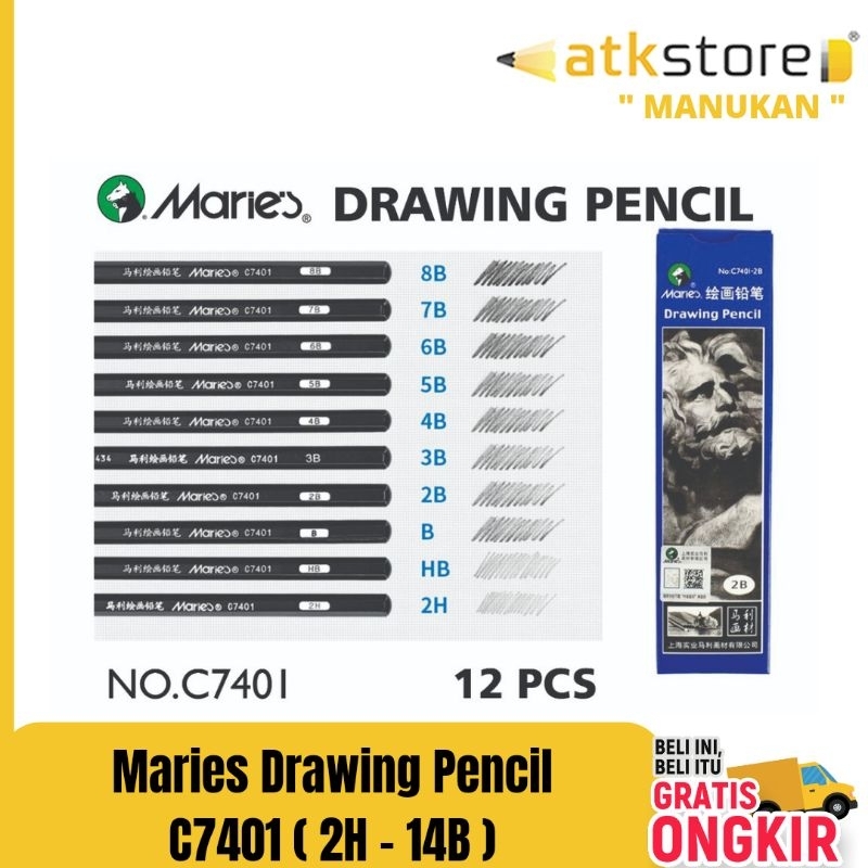 Jual Maries Drawing Sketch Pencil / Pensil gambar - sketsa C7401( 2H, HB, B, 2B - 8B ) C7111-10B ...