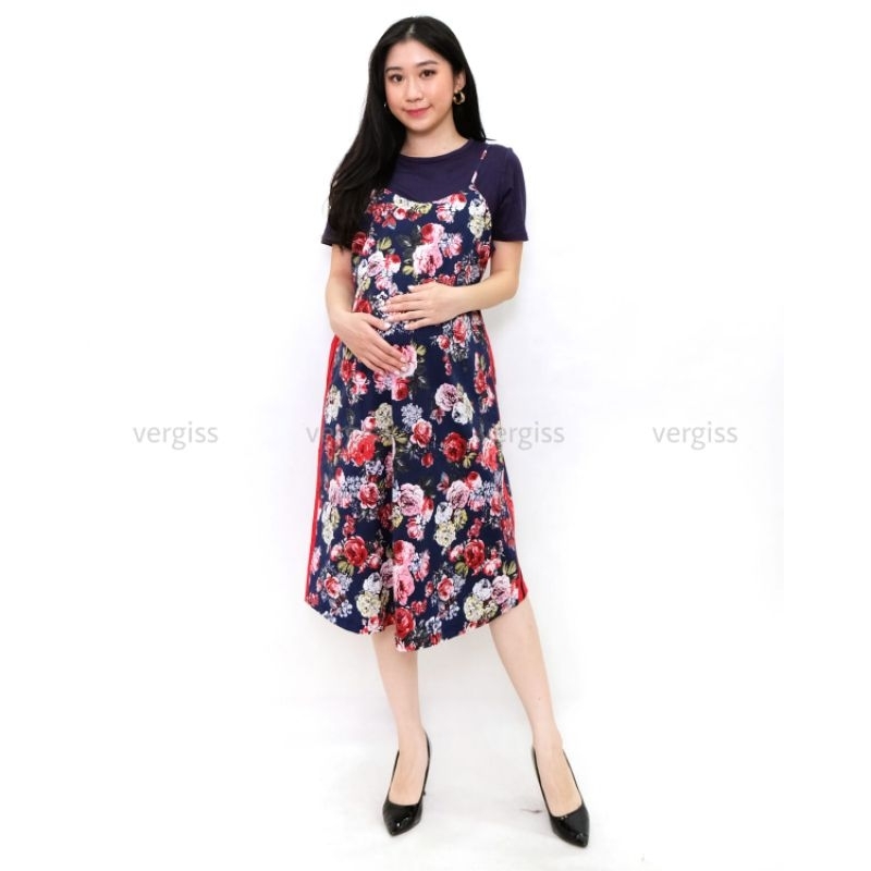Jual Dress Overall hamil motif bunga | Shopee Indonesia