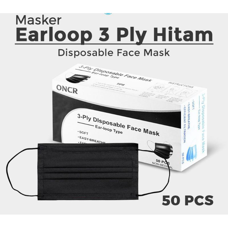 Jual Masker Earloop 3Ply Hitam dan Biru isi 50pc | Shopee Indonesia