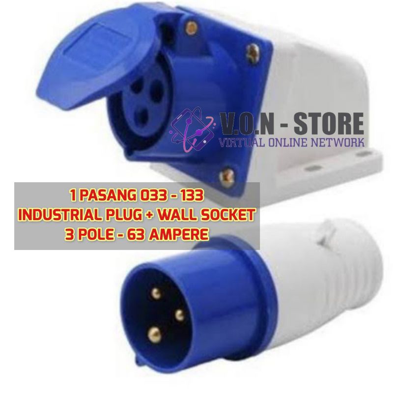 Jual INDUSTRIAL PLUG + WALL SOCKET 3 POLE 63 Ampere ( penjualan ...