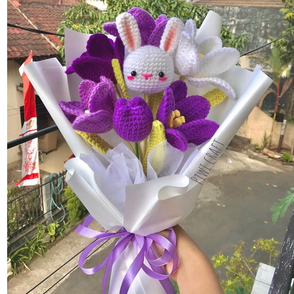 Jual buket bunga rajut/ buket bunga tulip/ crochet/ buket bunga/ buket ...