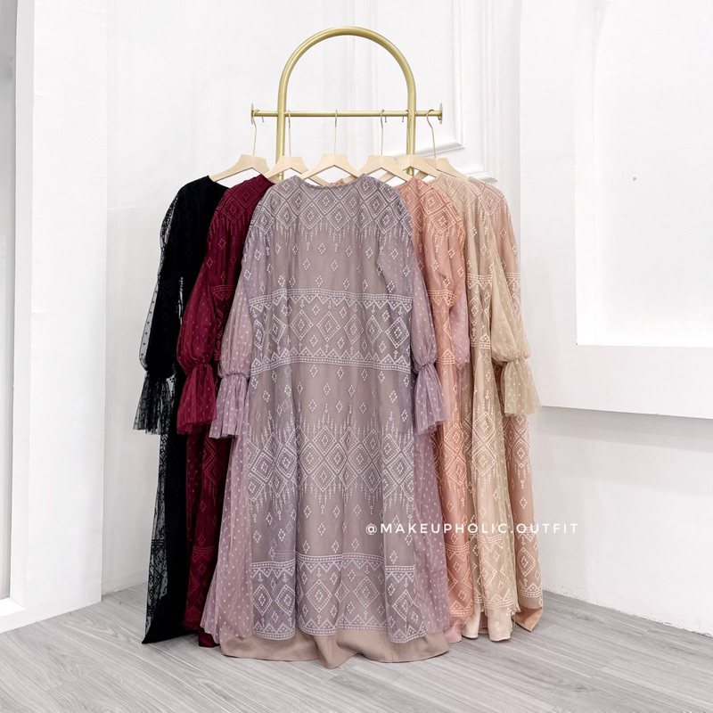 Jual Gamis brokat tile polkadot model 2 in 1 depan belakang | Shopee ...