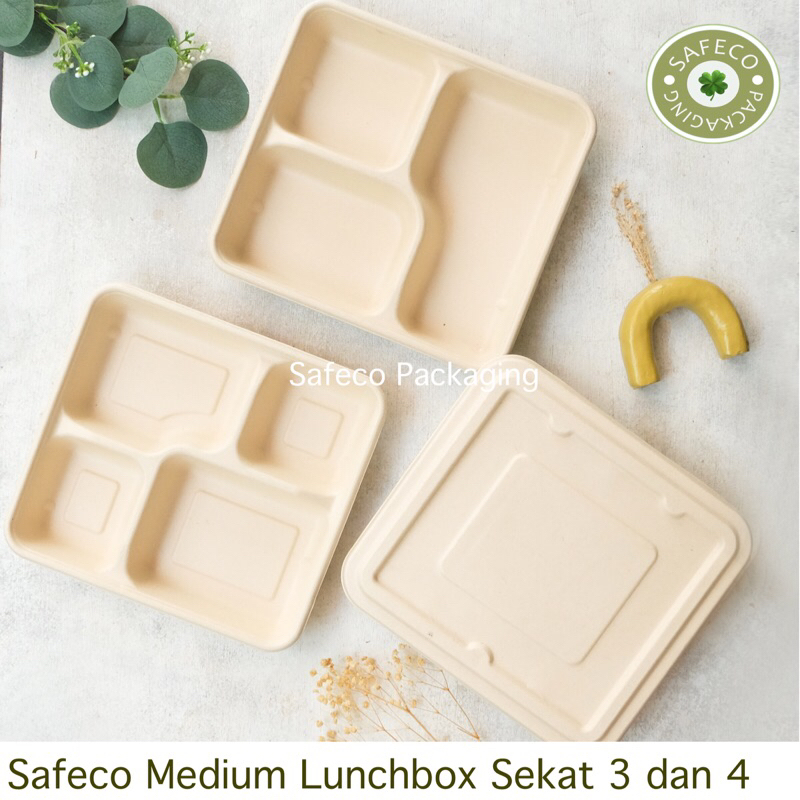 Jual Bagasse Safeco Bento Box 3 Compartment 4 Sekat Ukuran Medium Kotak Tempat Makan Bento Sekat ...