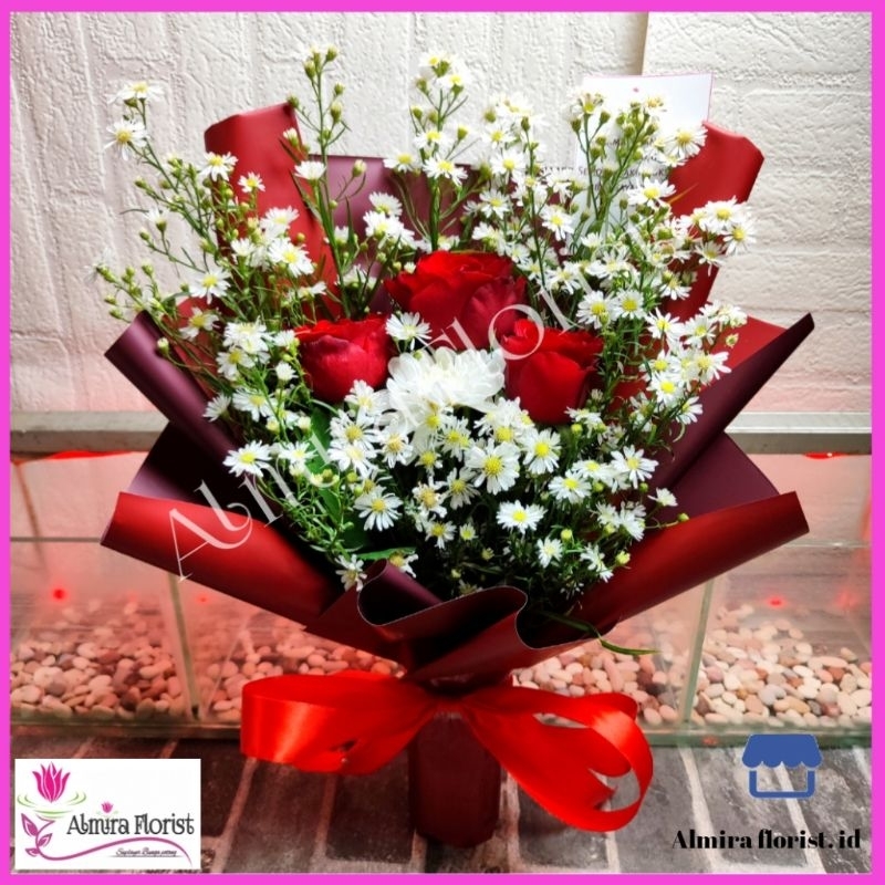 Jual hand bouquet | buket bunga 3 mawar asli segar | buket valentine ...