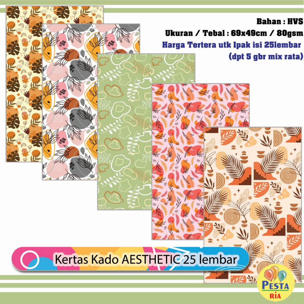 Jual Murah!! (1Set isi 25lmbr) Kertas kado motif Aesthetic, kertas kado ...