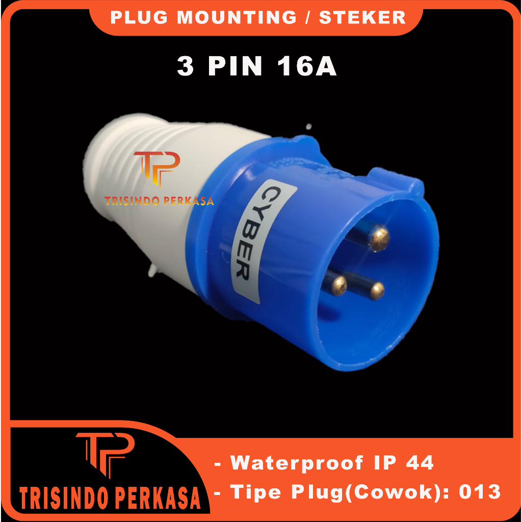 Jual Plug Mounting Male Steker 3P / 3 Pin 3Pin 16A 16 Ampere 013 IP44 ...