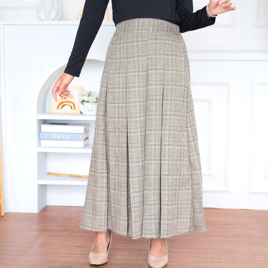 Jual rok panjang rempel depan belakang motif kotak / rok kotak kotak ...