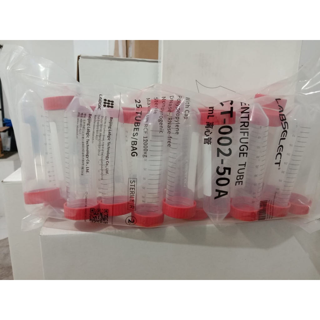 Jual Centrifuge tubes/falcon tubes 50ml, sterile isi 25/Bag | Shopee ...