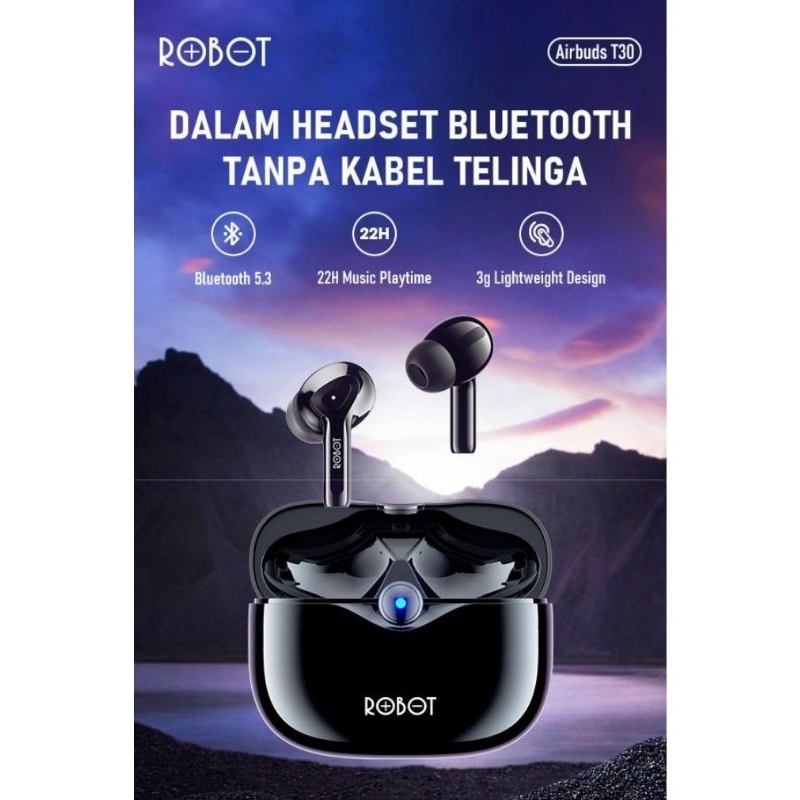 Jual ROBOT Headsets Bluetooth Airbuds T30 Black True Wireless Earbuds ...