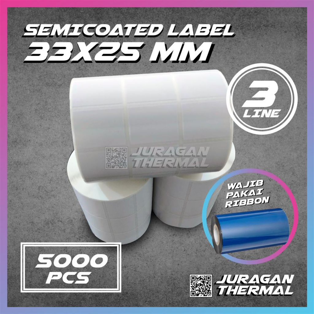 Jual Sticker Label Semicoated 33 x 25 mm (3 LINE) Kertas Barcode 33x25 ...
