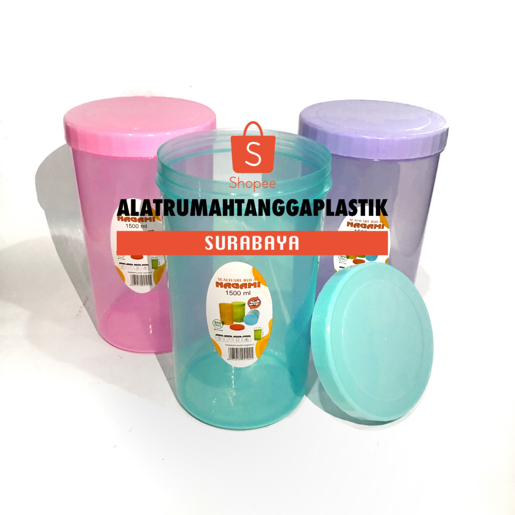 Jual 1pc Toples Lemony Nagami L 1500ml / Toples Plastik Polos Putar / Toples Pastel / Toples ...