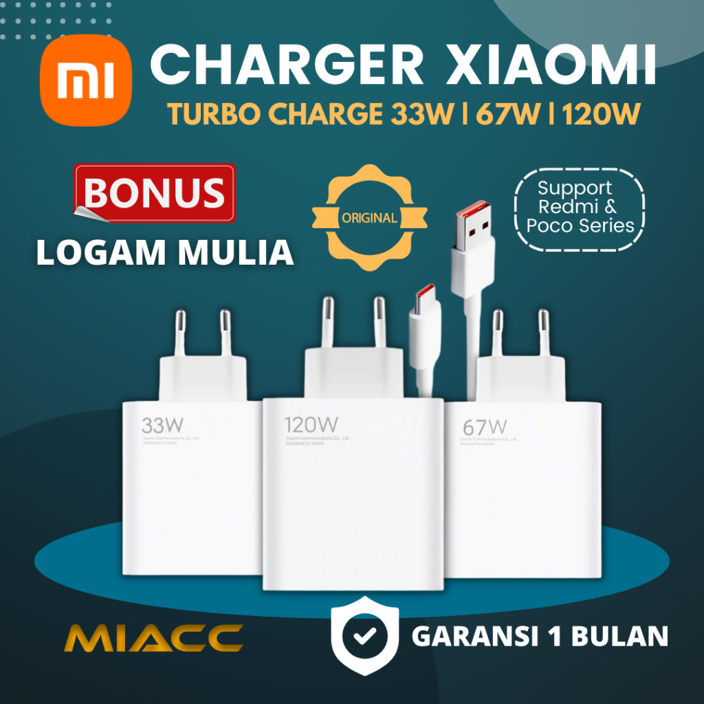 Jual CHARGER XIAOMI REDMI ORIGINAL USB TYPE TIPE C 18W 33W 67W 120W ...