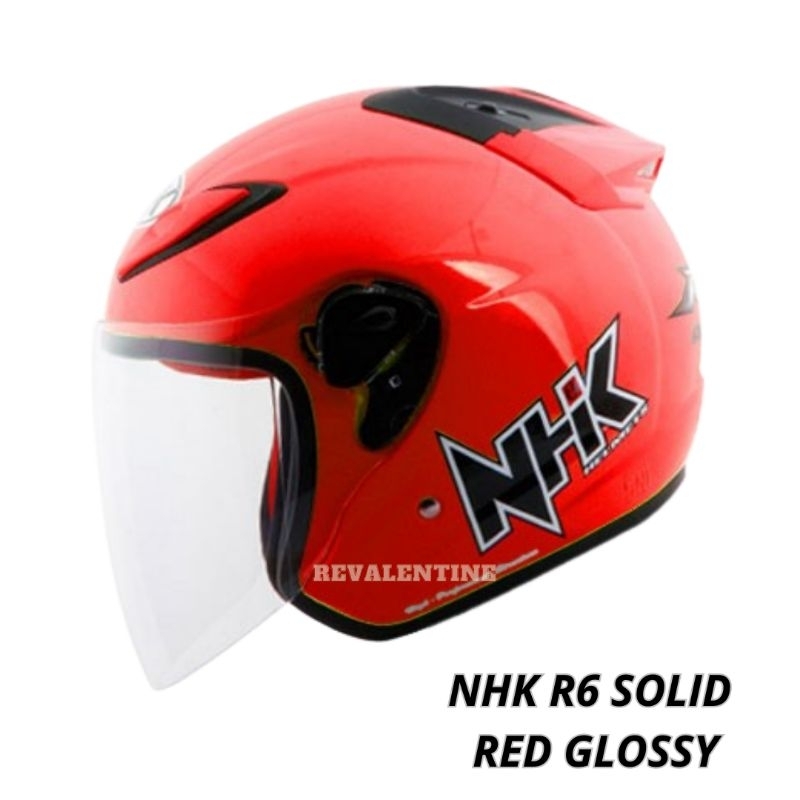 Jual NHK R6 RED SOLID | Helm half face polos merah glossy doff metalik ...