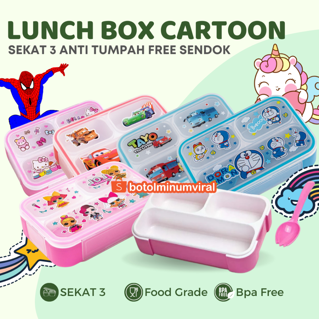 Jual Tempat Kotak Bekal Makan Anak TK SD Karakter Anti Tumpah Lunch Box | Shopee Indonesia