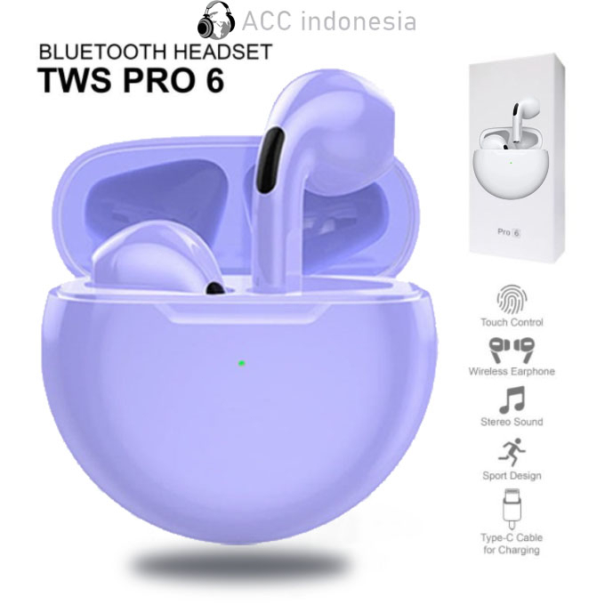 Jual Headset Bluetooth TWS Pro 6 9D Bass stereo HIFI super clear sound ...