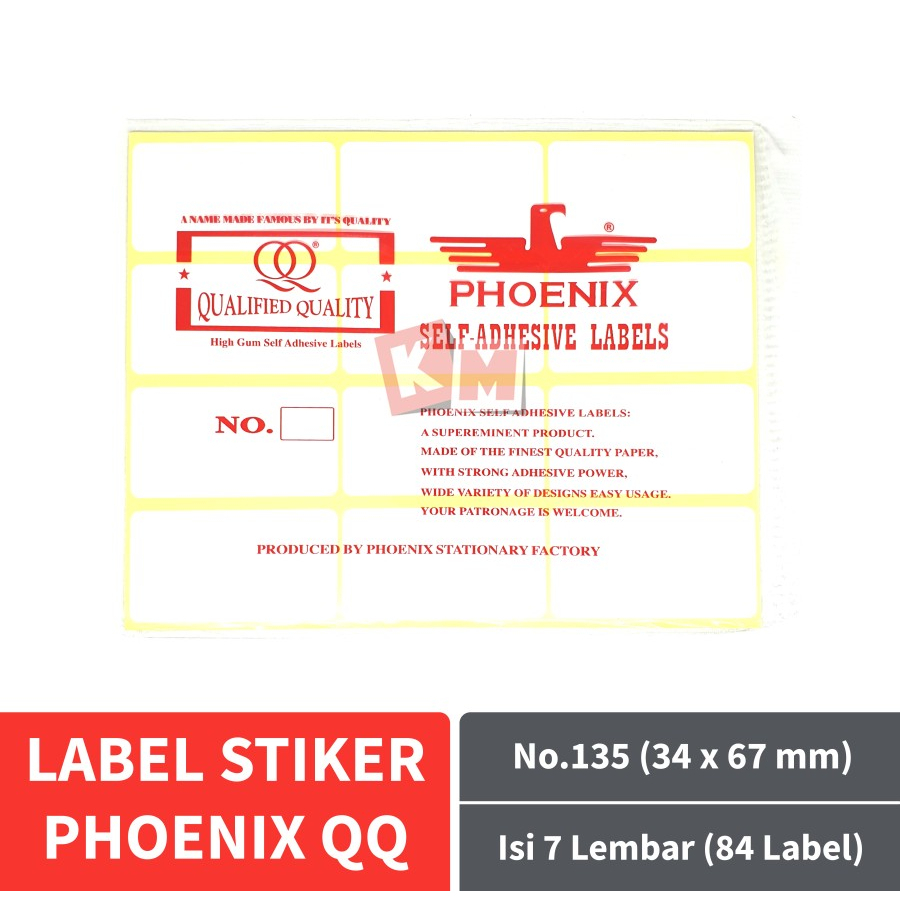 Jual Label Stiker Phoenix QQ No.135 Kertas Harga Nama Undangan 34 x 67 ...