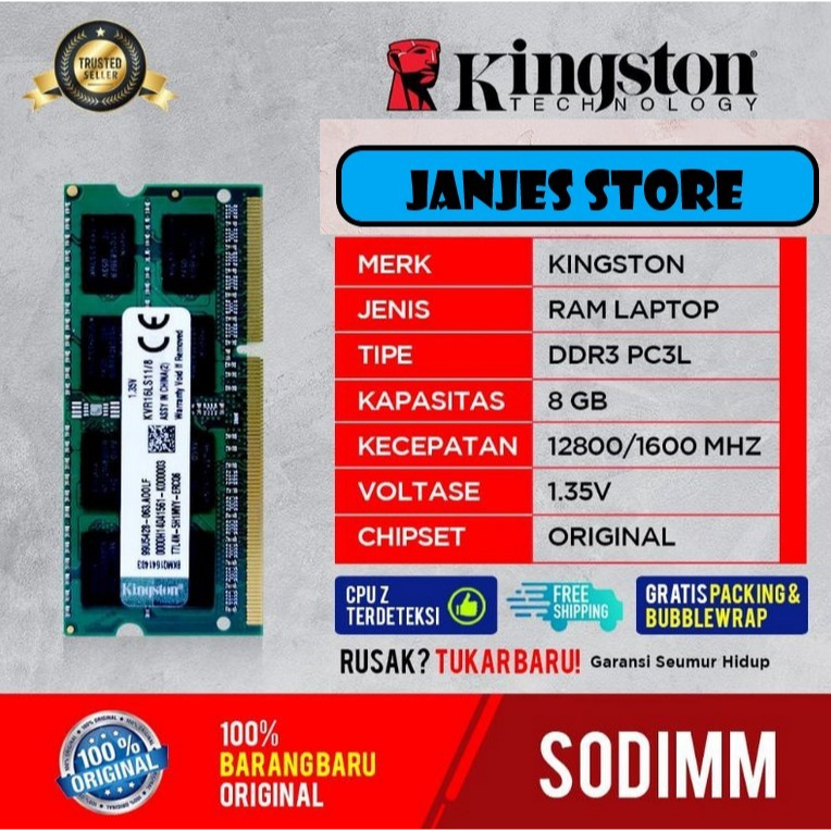 Jual MEMORI SODIM KINGSTON DDR3 8GB PC 1333MHz / 1600 MHz - MEMORY LAPTOP DDR3 KINGSTON DDR3 4GB ...