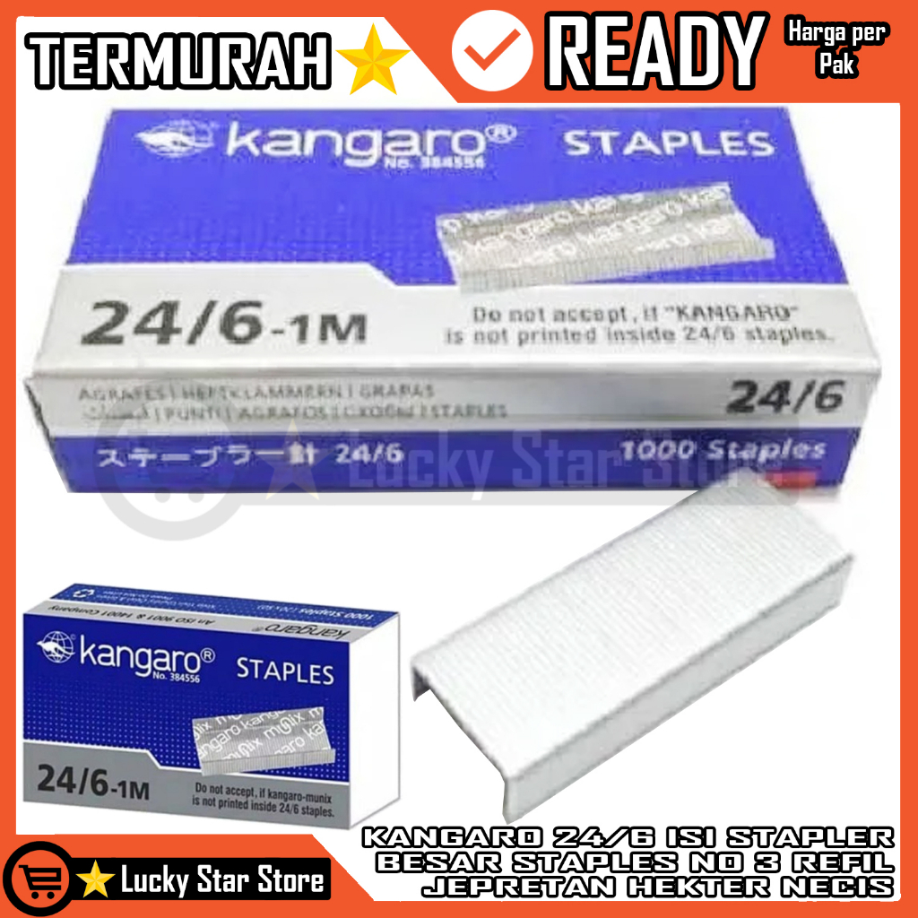 Jual Kangaro Isi Staples No. 3 24/6 Isian Steples Per Pak 20 Kotak ...