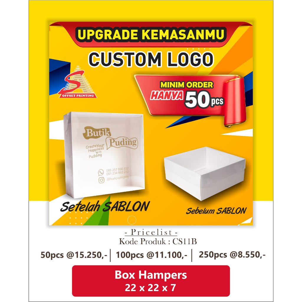 Jual 22 x 22 x 7 Custome logo (sablon 1 warna bagian tutup) | Shopee ...