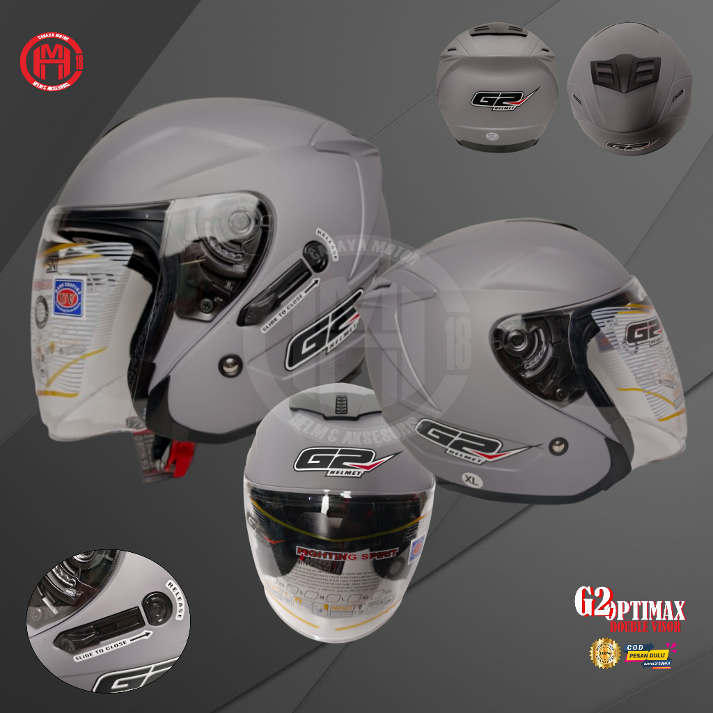 Jual HELM G2 OPTIMAX GREY DOF DOUBLE VISOR|HALF FACE | Shopee Indonesia
