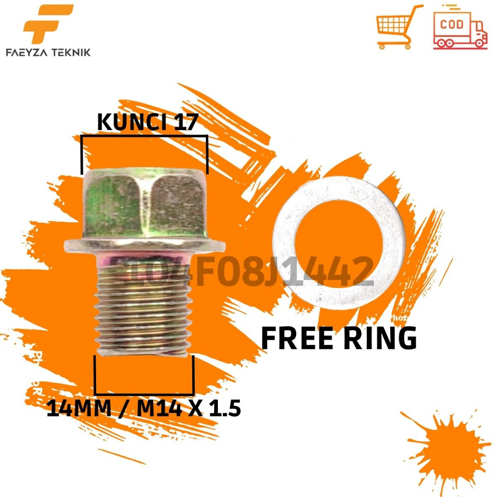 Jual Baut Oli Oversize Baut 19 Kunci 17 M14x1.5 Set Ring Alumunium ...