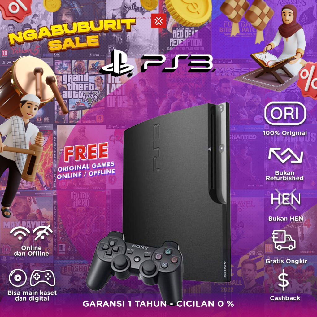 Jual SONY PS3 Playstation 3 Slim CFW Hen Full Games BEBAS REQUEST 120/160/250/320/500 GB/1 TB ...