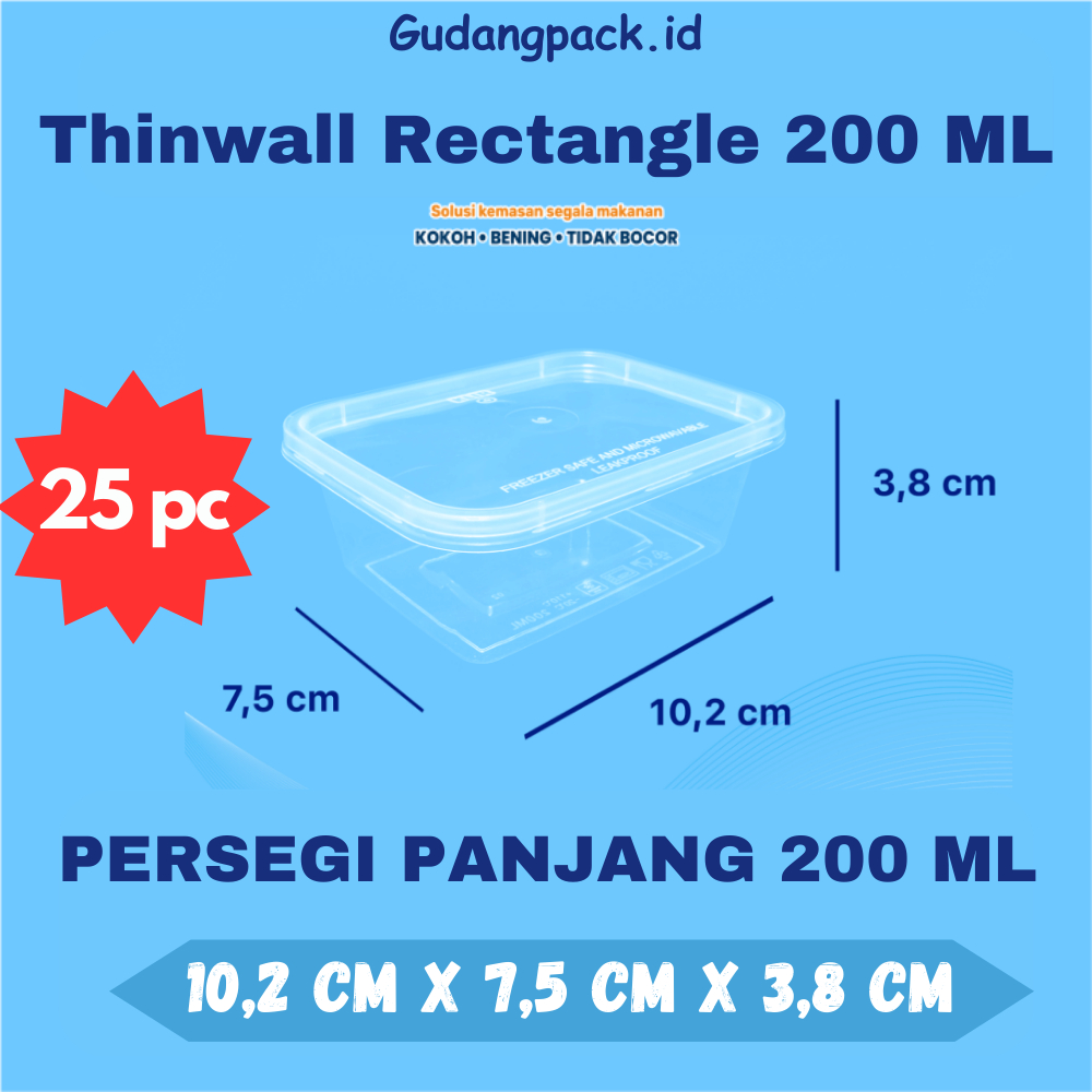Jual Thinwall Rectangle 200ml 25pc Thinwal Kotak Makan Plastik