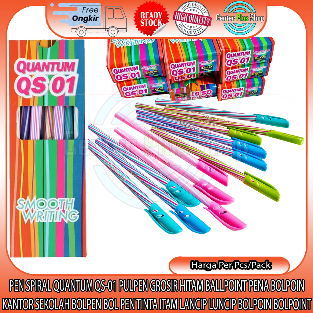 Jual PEN SPIRAL QUANTUM QS-01 PULPEN ULIR LILIN GROSIR HITAM PERPCS PER PACK ISI (12 PCS) BALL ...